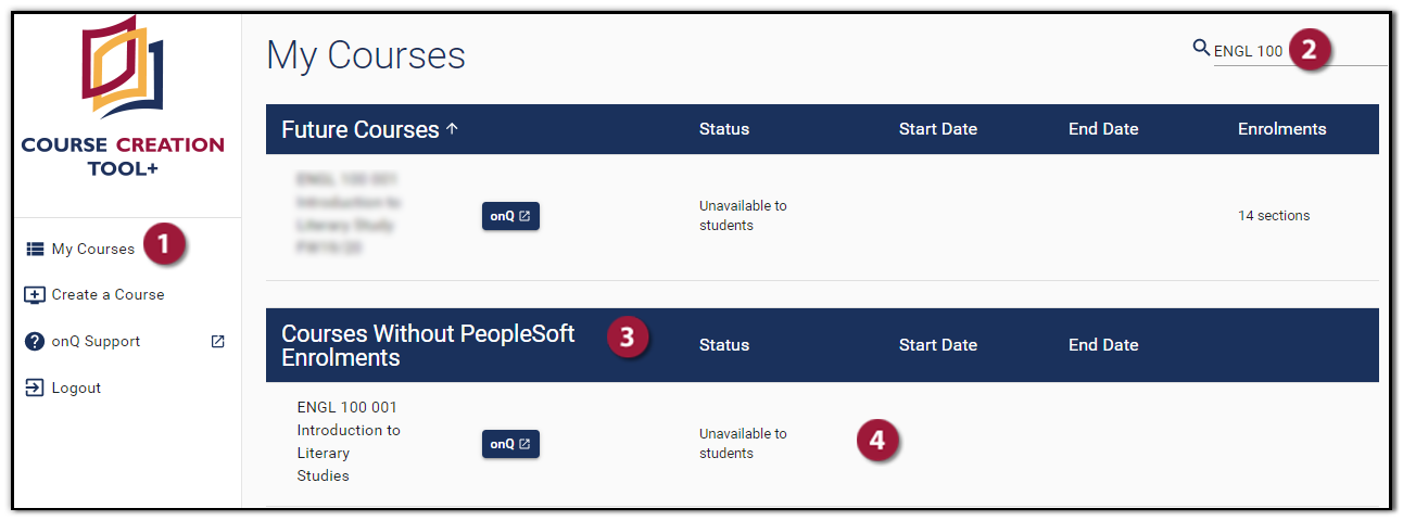 Create a Course | onQ Support